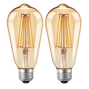 qualilux dusk to dawn edison light bulbs st58(st19), vintage amber glass, warm light, 6.5w=60w, non-dimmable auto on/off light sensing led filament bulb outdoor, 700lm, e26, 2-pack, hq-h027