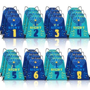 24 pcs 8 nights of hanukkah gift bags drawstring countdown calendar goodies bag hanukkah bag dreidel menorah treat bags for kids jewish chanukah wedding bridal shower birthday decorations