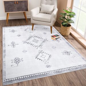 bloom rugs mysia washable 4x6 rug - ivory/black modern geometric area rug for living room, bedroom, dining room, and kitchen - exact size: 4' x 6'