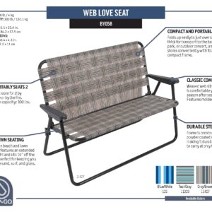 CAMP & GO High Seat Outdoor Double Wide Loveseat Web Folding Chair, Grey, 45.94" W x 22.63" D x 33.14" H