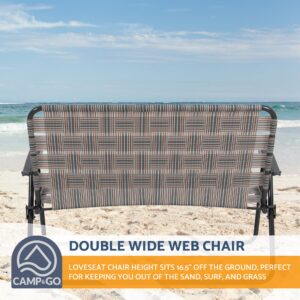 CAMP & GO High Seat Outdoor Double Wide Loveseat Web Folding Chair, Grey, 45.94" W x 22.63" D x 33.14" H