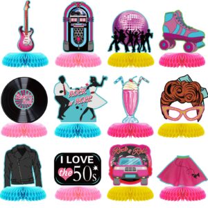 zcptz 12 pcs 1950's rock and roll honeycomb centerpieces 50's party decorations 50s retro table toppers table centerpieces for 50's 60's theme music party supplies favors