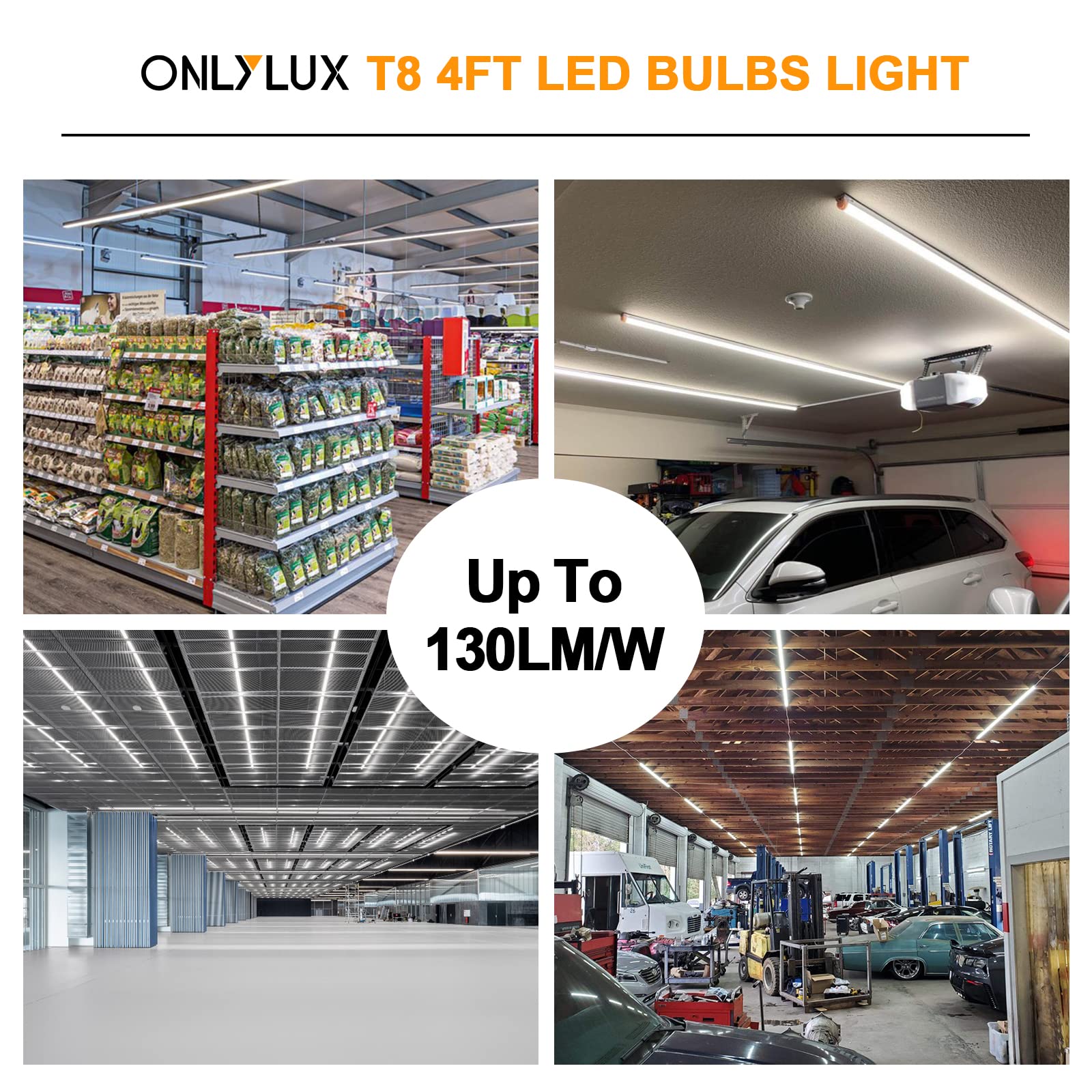 ONLYLUX Led Tube Lights 4ft, 4 Foot Led Bulbs 24-Pack 28W 5000K 4000lm Daylight T8 T10 T12 Fluorescent Replacement Dual Ended Power Clear Lens