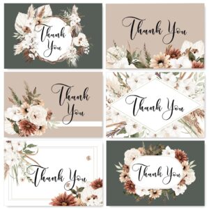 anydesign boho floral thank you cards bulk 30 pack fall rustic greeting cards with stickers envelopes watercolor flower blank appreciation note cards for birthday wedding thanksgiving baby shower