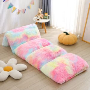 mengersi velvet floor pillows,faux fur tie dye pillow bed floor lounger cover,sleeping mat for girls teen toddler,pillow lounger for reading playing games party,requires 5 pillows(king,pink)