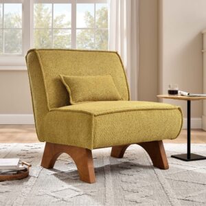 art leon modern modular sofa sherpa fabric single sofa with pillow, accent armless chair with wooden legs for living room bedroom, yellow