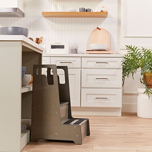 ECR4Kids Reach-Up Step Stool with Handles, Kids Furniture, Grey Wash