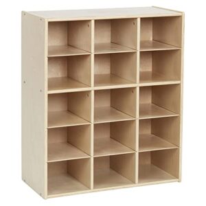 ecr4kids streamline 15 cubby tray storage cabinet, 5x3, classroom furniture, natural