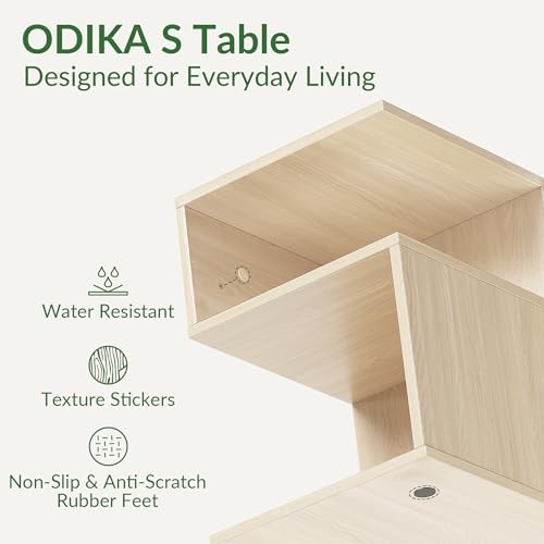 ODIKA Tokyo S Minimalist 3 Tier End Table - Minimalist 3-Tier Wood Nightstand for Small Spaces with Open Storage - Japanese-Inspired Bedside Table for Bedroom (Natural)