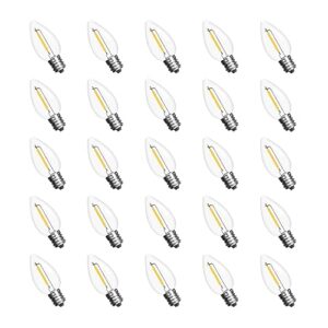 jslinter 25pack c7 led string light bulbs replacement, 1w(11w equivalent), 60lm, 2200k warm white, shatterproof, e12 screw base, vintage edison bulbs for patio garden