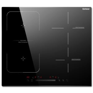 karinear induction cooktop 4 burners, 7400w 24'' built-in induction stovetop with flex zone,child safety lock, timer, boost, slider control black glass electric cooktop 220-240v hard wire