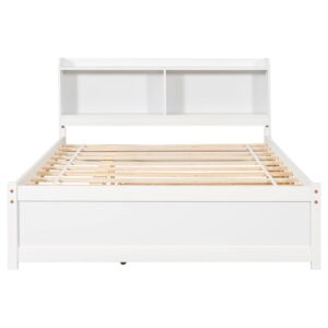 Bellemave Full Bed with Trundle and Bookcase Headboard Wood Platform Beds with Storage and Slat Support for Kids Boys Girls Teens, White