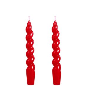 berkebun red spiral taper candle h7.5inch -set of 2 tapered candles, dripless and smokeless,long candle,tall candlesticks, home dinner, party, wedding, halloween, churches,christmas (2, red)