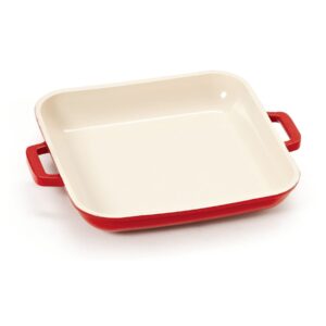 Heiss® Energy-Efficient Cast Aluminum Mini Square Grill Pan for Serving, 10 Ounce, 6" x 6", Red/White