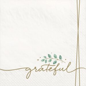 simply thankful paper luncheon napkins | grateful themed decorative napkins 6.5" x 6.5" - pak 80