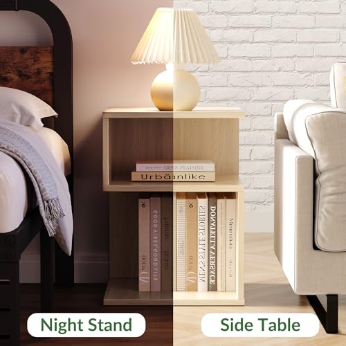 ODIKA Tokyo S Minimalist 3 Tier End Table - Minimalist 3-Tier Wood Nightstand for Small Spaces with Open Storage - Japanese-Inspired Bedside Table for Bedroom (Natural)