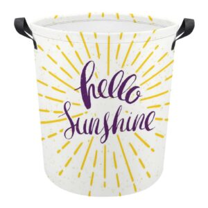 oyihfvs yellow burst hello sunshine collapsible waterproof laundry hamper with handles, tall washing storage large organizer round basket bin for toys clothes