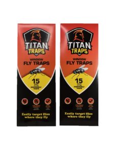 window fly traps by titan traps - sticky fly paper, window bug catcher, indoor fly trap, fly paper bug sticky strips, window fly strips, bug sticky trap - 30 disposable fly traps (2 pack)