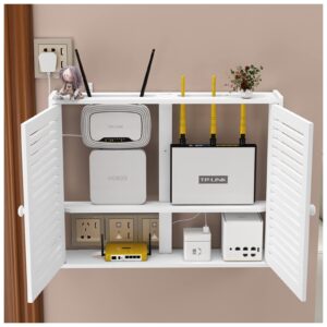 wifi storage box wall mount wifi router set top cabinet blinds decoration floating shelves power strip and cable management storage shelf (color : white, size : 42x31x10cm)