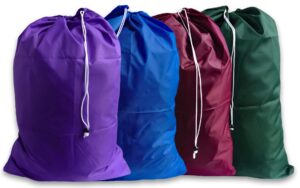 eco2go large heavy duty nylon drawstring laundry bags in assorted colors, (5 pack) (3040jn-ast-5)