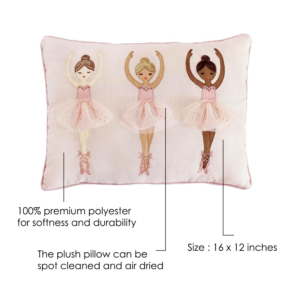 MON AMI Ballerina Girls Decorative Throw Pillow – 16x12”, Dancing Ballerina Cushion for Girls, Kids of All Ages, Room Décor