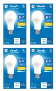 (4 bulbs) ge refresh led a21 1600 lumens, 100 watt equivalent using only 13.5 watts, bright energetic daylight