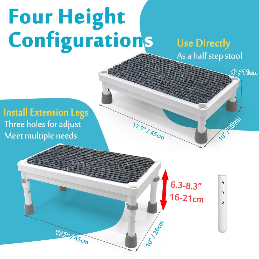 Medical Foot Stool Metal Step Platform Heavy Duty Adjustable Stepping Stool Anti Skid Bed Stairs for Adults Disability Aids Mobility Equipment Bed Step Stools for High Beds, Nursing, SUV Car - 750LBS