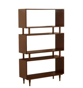 target marketing systems margo 3-tier bookshelf for home office, study, living room, bedroom, entryway and hallway, mid-century style open bookcase, 36”w x 59.5”h, walnut