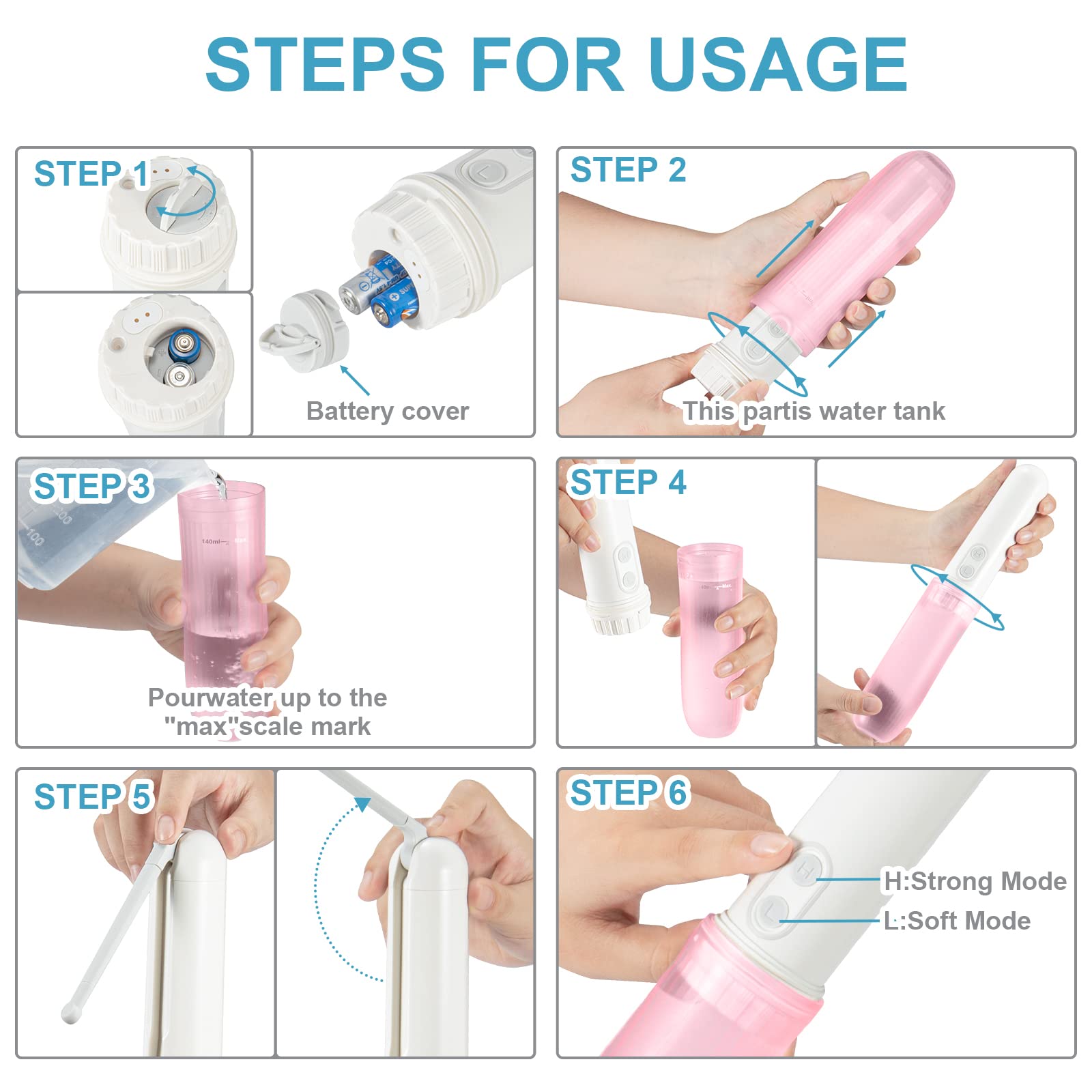 Portable Travel Bidet Electric Handheld for Women Bidet Sprayer for Personal Hygiene Cleaning with 2 Pressure Options (Pink).It's Convenient to Work or Home, Travel, and Camping