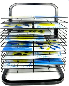 joymaney art drying rack | mobile metal art storage rack with removable shelves | art organizer for kids, art studio and tabletop storage, craft room and desktop (15 shelves)