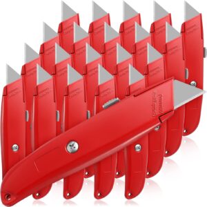 reginary 20 pcs box cutter bulk retractable utility knife heavy duty aluminum alloy razor knife for cardboard box carton opener for diy, factory, home office(red)