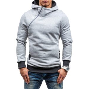 maiyifu-gj men's long sleeve diagonal zipper hoodies zip up slim fit athletic hoodie hip hop hooded sweatshirts with pocket (light grey,x-large)