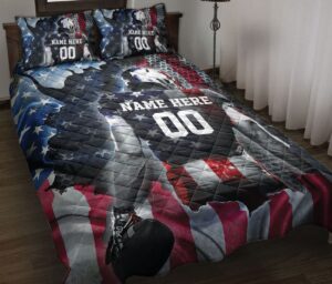 ohaprints custom football us flag gift for son boy personalized name number quilt blanket & pillowcases, quilts bedding set & pillow cover, king queen double twin throw full size bedspread bed sets