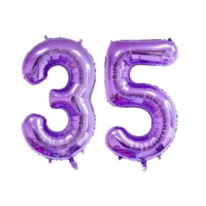 xlood number 35 balloons 32 inch digital balloon alphabet 35 birthday balloons digit 35 helium balloons big balloons for birthday party supplies wedding bachelorette bridal shower, purple number 35th