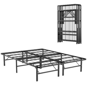 komfott 14 inches metal platform bed frame queen size, heavy duty foldable mattress foundation with steel slat support, no assembly required, no box spring needed, folding platform bed frame