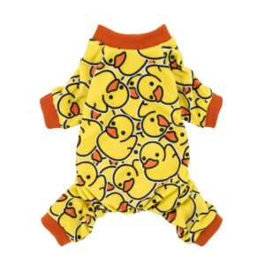 fitwarm funny duck dog pajamas, dog winter clothes for small dogs girl, lightweight velvet pet jumpsuit, cat onesie, yellow, medium