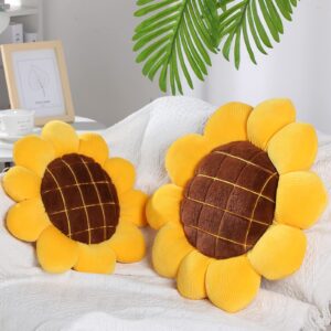 unittype 2 pcs flower floor throw pillow plush sunflower shape cushion reading nook cushion decor seating corner mat for kids adult bedroom sofa 19 inch, 15 inch