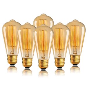 sevici edison bulb, 6 packs, st64 60w 120v edison bulb retro incandescent bulb, e26/e27 base, 2200k amber warm yellow base, dimmable, retro glass bulb, suitable for outdoor and indoor