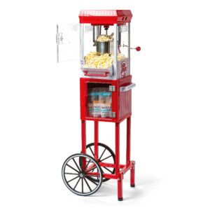 nostalgia popcorn maker machine - professional cart with 2.5 oz kettle makes up to 10 cups - vintage popcorn machine movie theater style - red & white