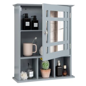 loko bathroom medicine cabinet with mirror, small bathroom cabinet wall mounted with single mirrored door & adjustable shelf, bathroom wall cabinet, 19 x 6.5 x 23.5 inches (grey)