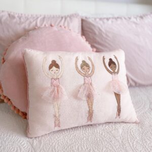 MON AMI Ballerina Girls Decorative Throw Pillow – 16x12”, Dancing Ballerina Cushion for Girls, Kids of All Ages, Room Décor