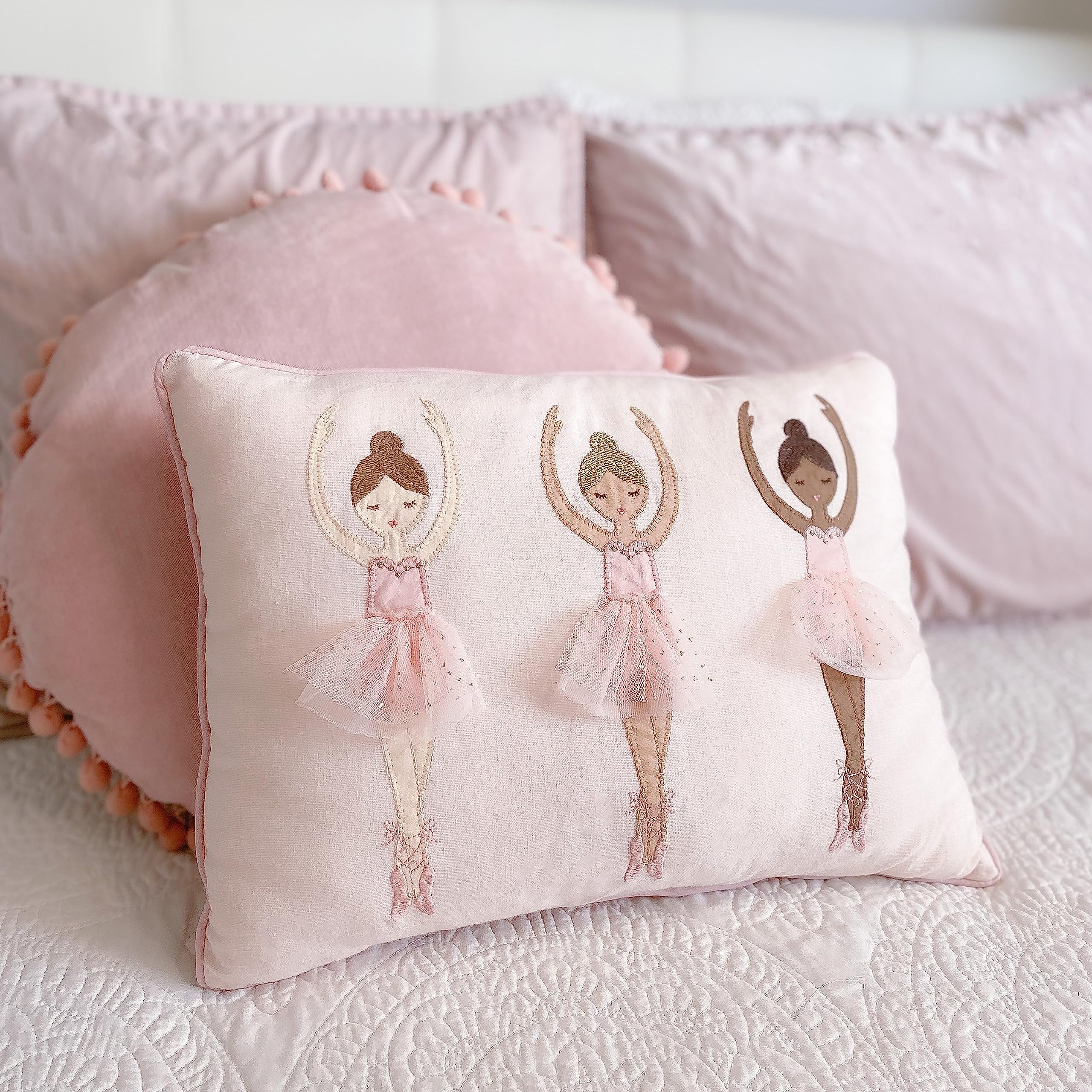 MON AMI Ballerina Girls Decorative Throw Pillow – 16x12”, Dancing Ballerina Cushion for Girls, Kids of All Ages, Room Décor