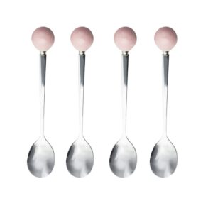 stainless steel coffee spoon,teaspoon,sugar spoon,korean dessert spoon with ceramic ball, spoons 4 pieces 5.5 inches pink