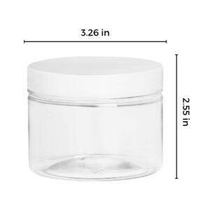 Healthy Packers 8oz Plastic Jars With Lids, Labels and White Marker - 24-Pack Small Plastic Containers with White Lids. Great for Slime, Lotion, Crafts, Travel General Storage