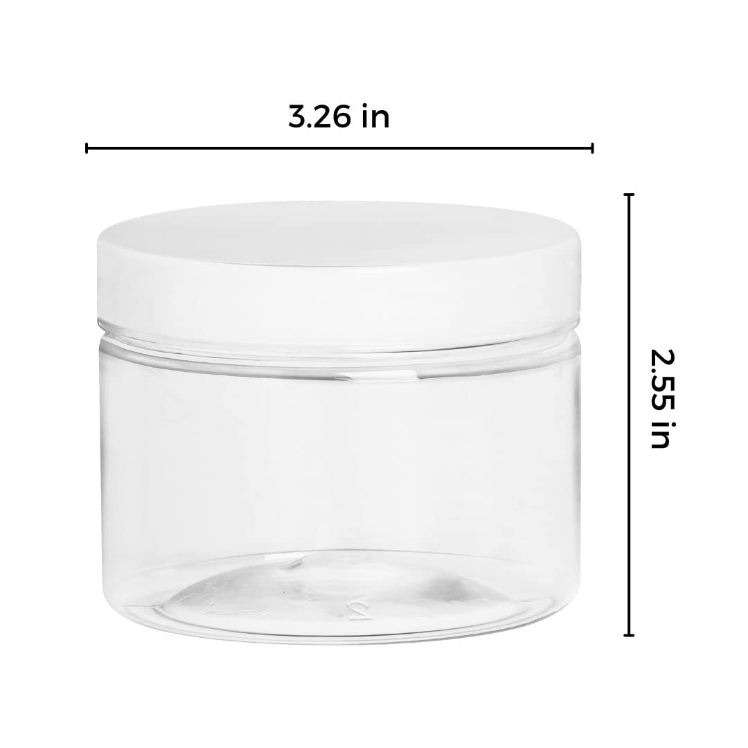 Healthy Packers 8oz Plastic Jars With Lids, Labels and White Marker - 24-Pack Small Plastic Containers with White Lids. Great for Slime, Lotion, Crafts, Travel General Storage