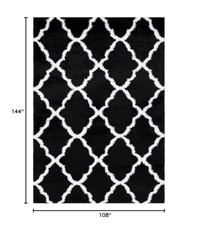 SAFAVIEH Tahoe Shag Collection Area Rug - 9' x 12', Black & White, Trellis Design, Non-Shedding & Easy Care, 1.2-inch Thick Ideal for High Traffic Areas in Living Room, Bedroom (THO675Z)