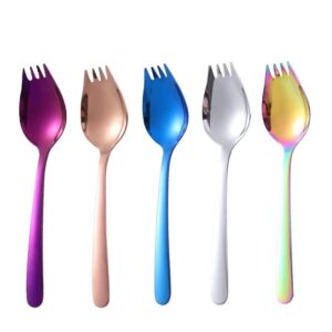 5pcs rainbow salad dessert fork, stainless steel spaghetti forks perfect for home and kitchen-15cm (multicolor)