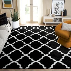 safavieh tahoe shag collection area rug - 9' x 12', black & white, trellis design, non-shedding & easy care, 1.2-inch thick ideal for high traffic areas in living room, bedroom (tho675z)