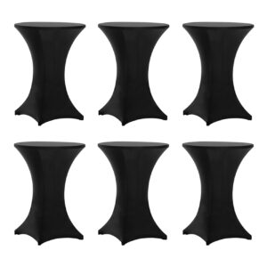 tina's 6 pack 32x43 inch highboy spandex cocktail table covers black, fitted stretch cocktail tablecloth for round tables (6pc 32x43 black)