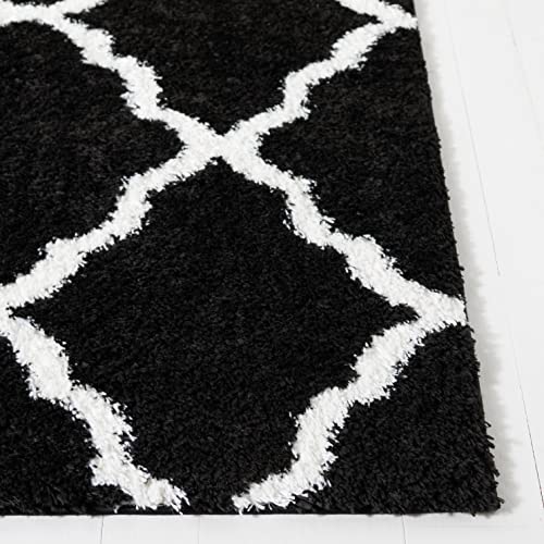 SAFAVIEH Tahoe Shag Collection Area Rug - 9' x 12', Black & White, Trellis Design, Non-Shedding & Easy Care, 1.2-inch Thick Ideal for High Traffic Areas in Living Room, Bedroom (THO675Z)